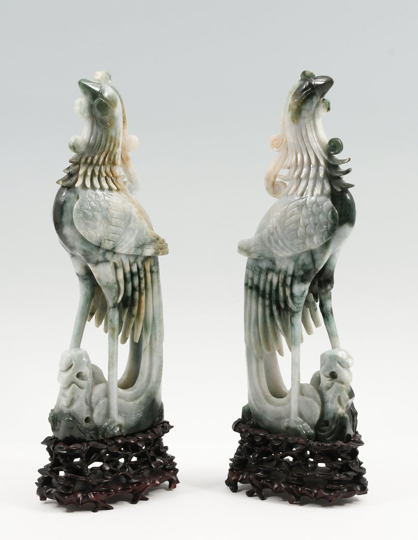 Pair Of Carved Chinese Jade Phoenix Sculptures Auction