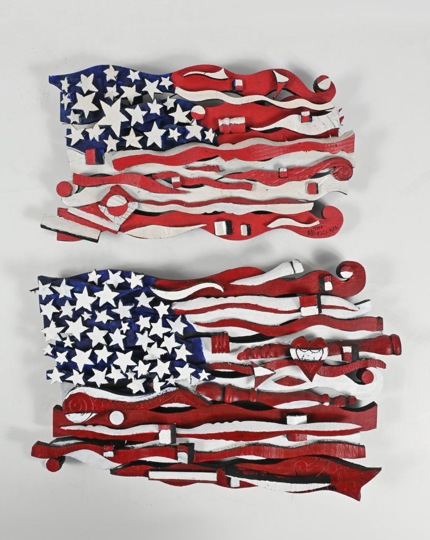 2pc. Ab The Flagman Flag Sculpture Lot Auction