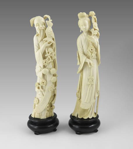 Pair Carved Ivory Chinese Figures