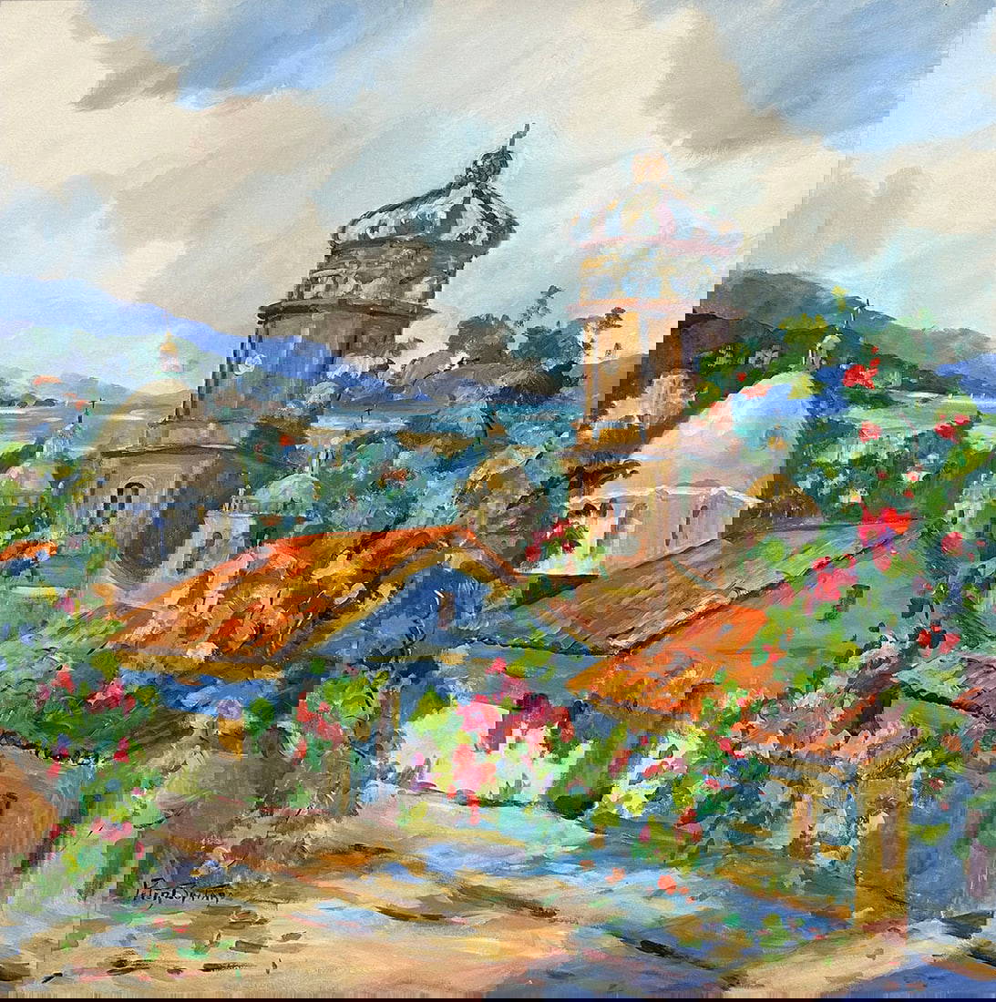 Large Peter Spataro Painting "vallarta Morning" Auction