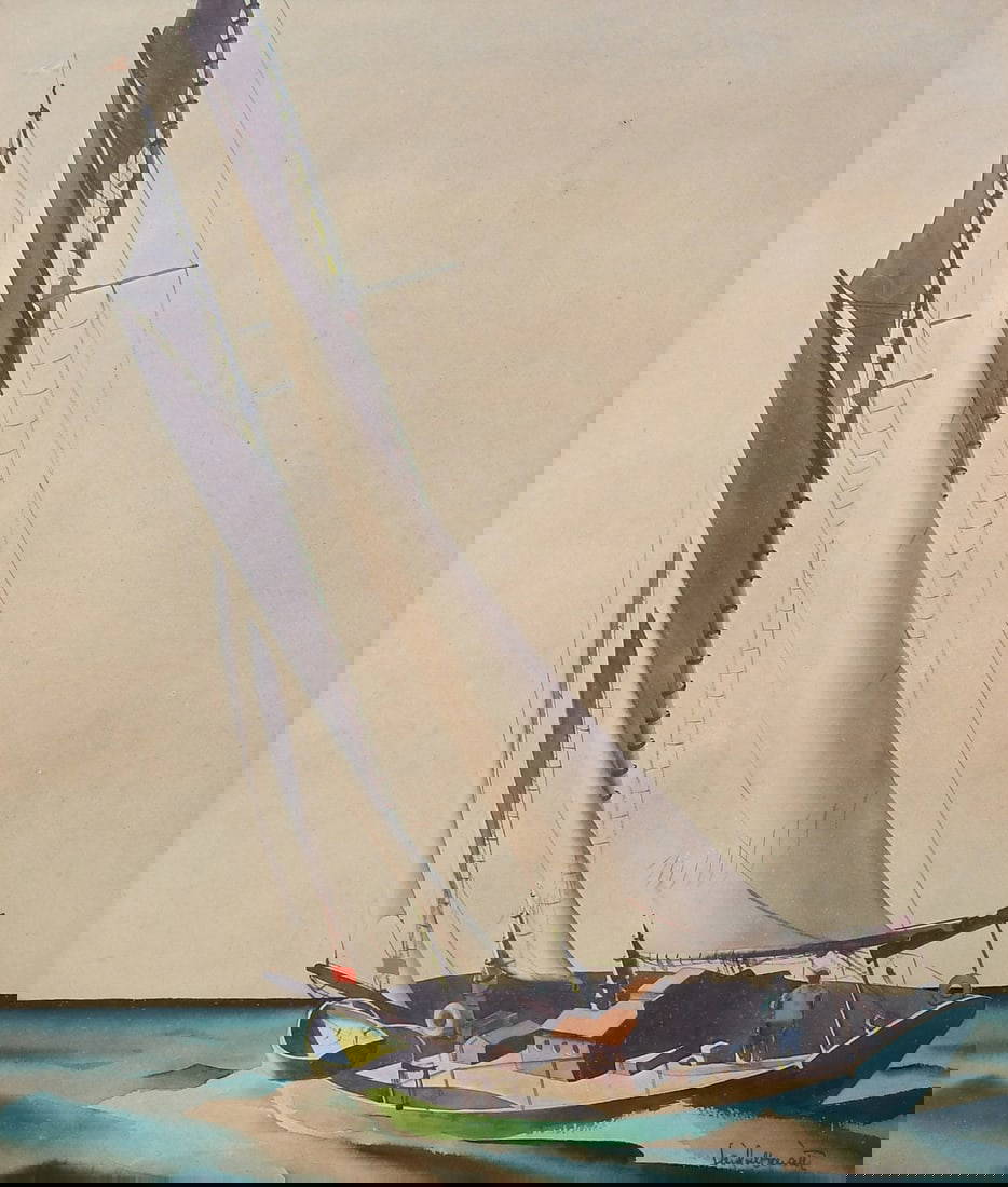 Sandor Bernath Sailing Sloop Watercolor Painting Auction
