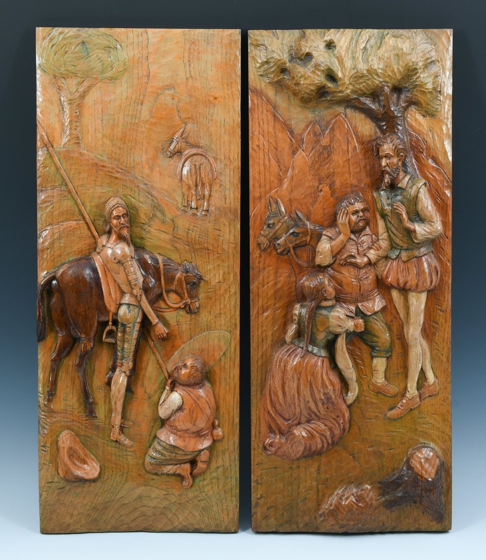 Two Hand-carved Wooden Don Quixote Plaques Auction