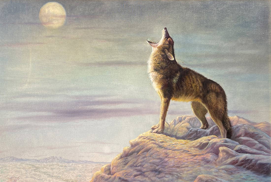 Large Gregory Perillo Coyote Painting Auction