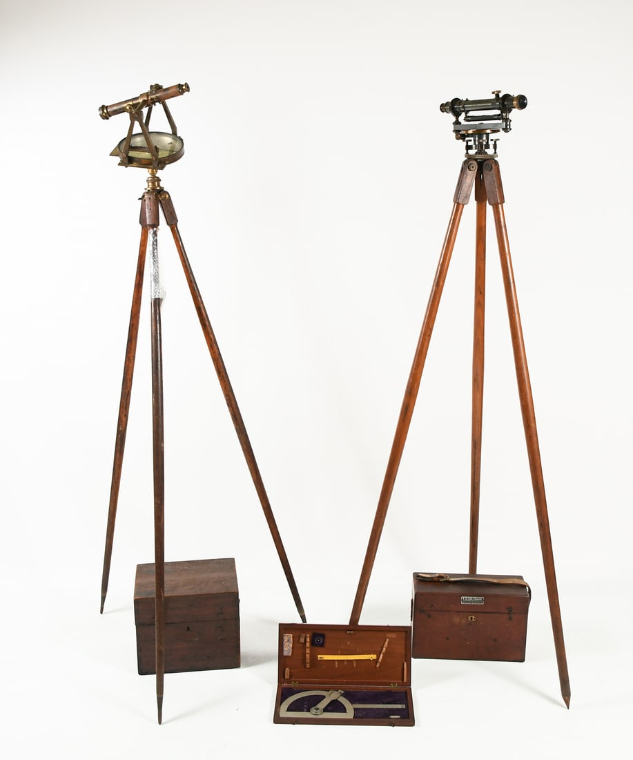 4 Pc. Transits, Elevation Rod & Paragon Protractor Auction