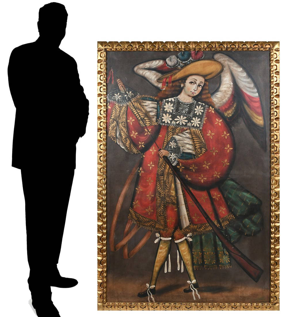 Large Cuzco School-style Painting Angel Gabriel Auction