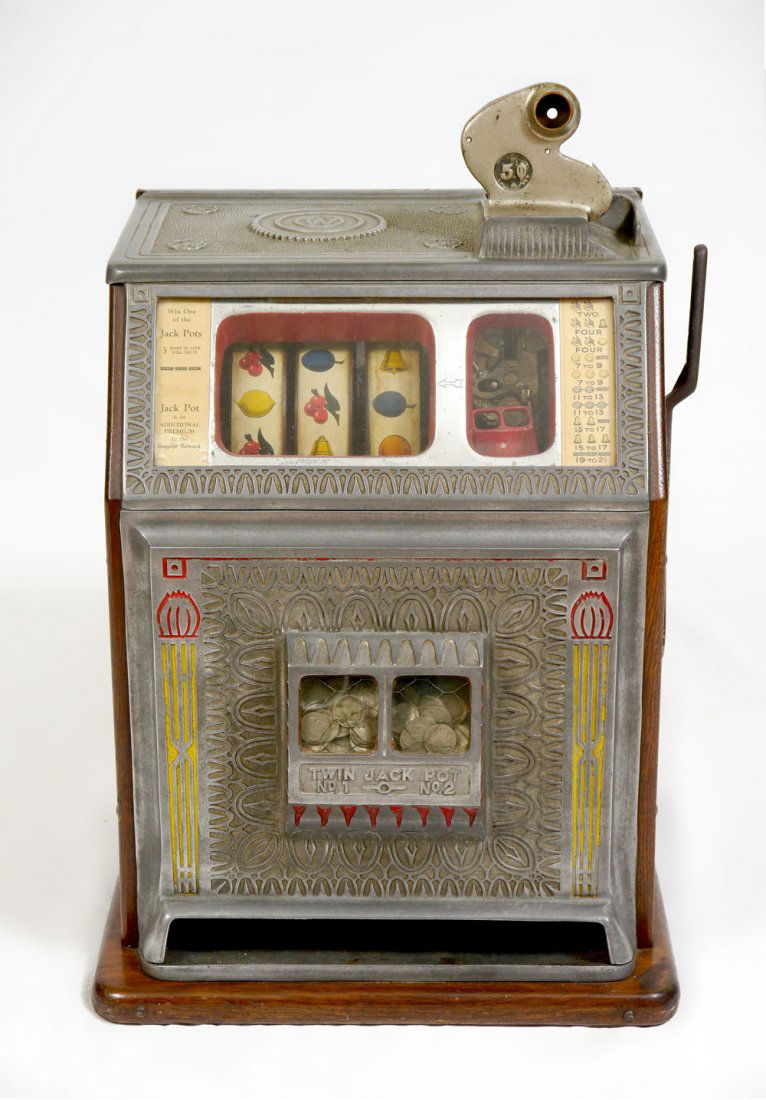 289: WATLING 5 CENT BLUE SEAL TWIN JACKPOT SLOT MACHINE