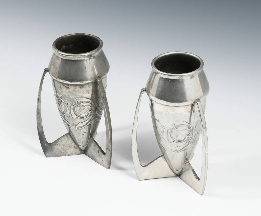 Pr. Archibald Knox Bomb Vases Tudric Pewter Auction
