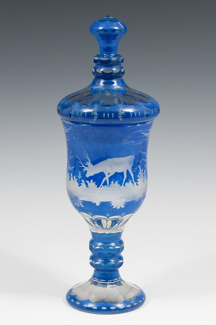 Moser Blue Cut To Clear Deer Motif Lidded Jar - Jun 22, 2025 | Burchard ...