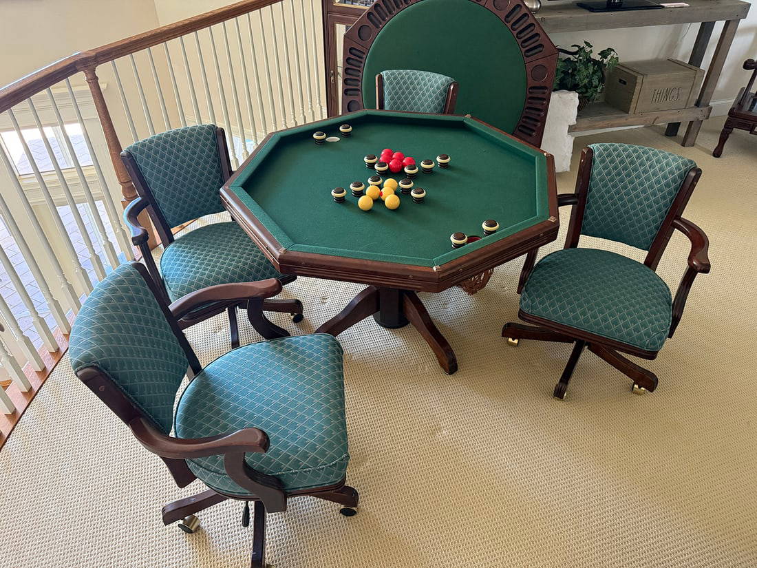 Bumper Pool & Card Table W/ 4 Swivel Chairs Auction