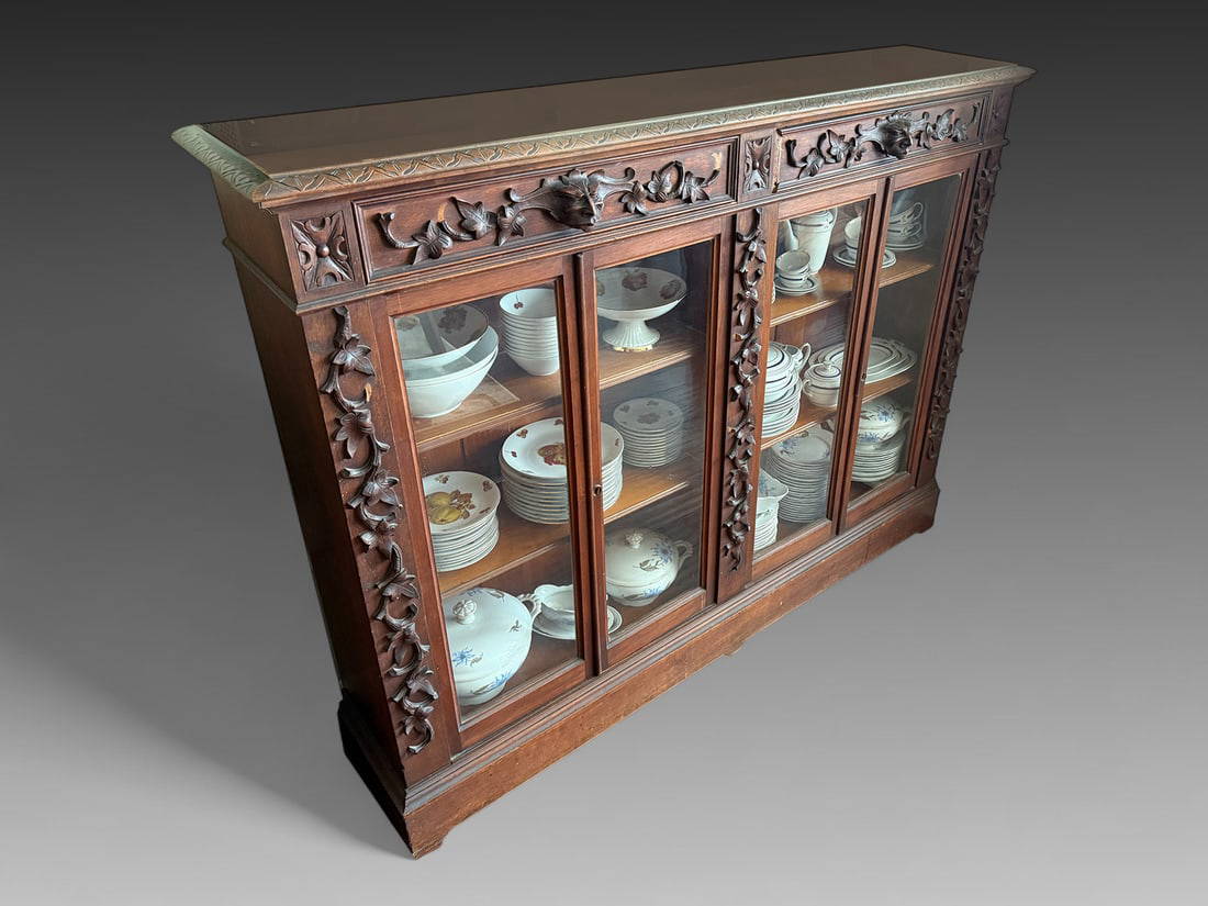 4- Door Carved Horner Era Bookcase Auction