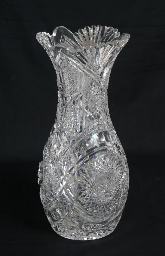 Brilliant Cut Glass Bowling Pin Vase 15.25" Tall