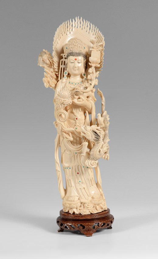 Large Chinese Carved Ivory Guanyin Figure