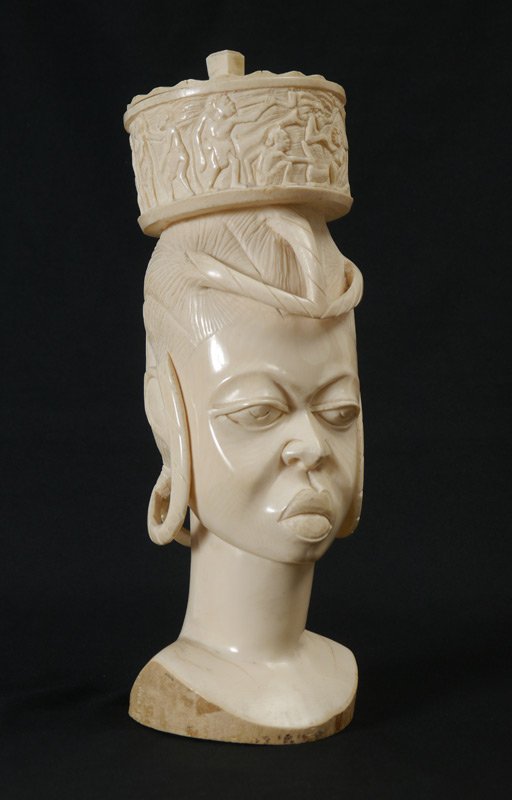 LARGE AFRICAN CARVED IVORY BUST OF WOMAN