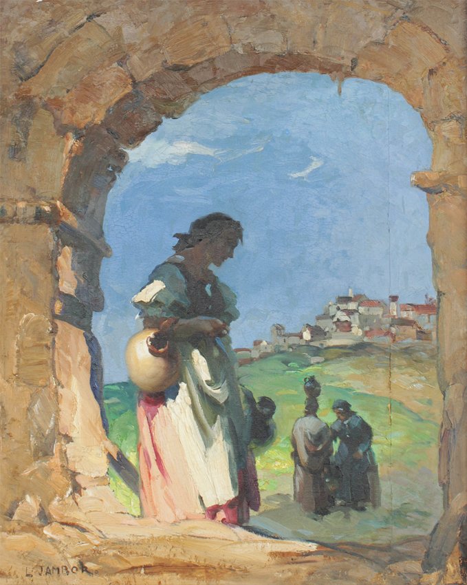 LAJOS (LOUIS) JAMBOR UNDER THE ARCH PAINTING