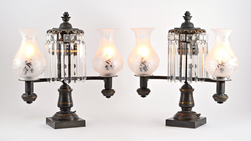 PAIR ARGAND DOUBLE ARM LAMPS