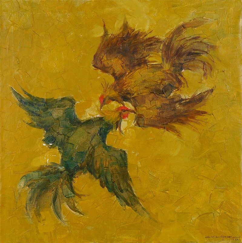 CRISPIN VILLAFUERTE LOPEZ COCK FIGHT PAINTING