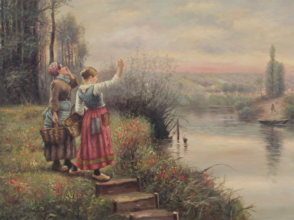 NIC LENZ EUROPEAN GENRE PAINTING YOUNG GIRLS