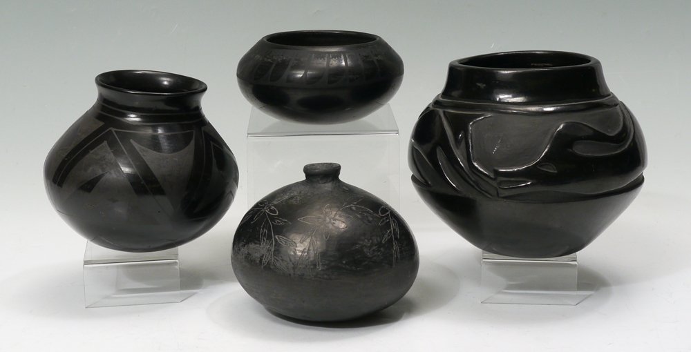 4 Piece Southwest Black On Black Pottery