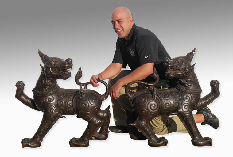 Pair Chinese Bronze Mythical Foo Creatures