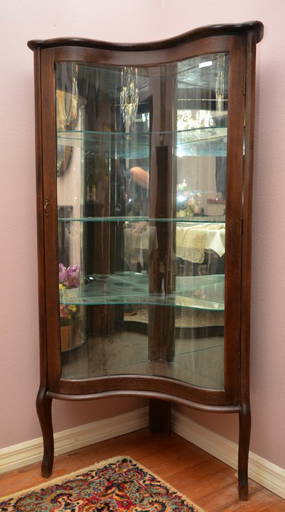 Concave Curved Glass Corner Curio Cabinet