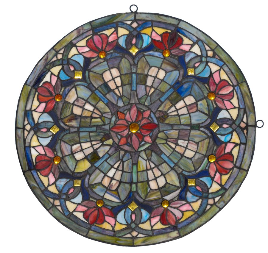 ROUND LEADED SLAG GLASS WINDOW