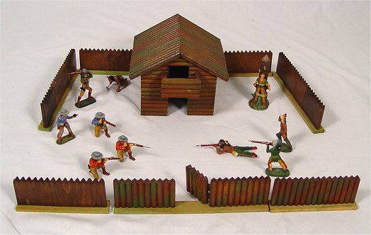 Elastolin Cowboys And Indians Fort W Wall Toy