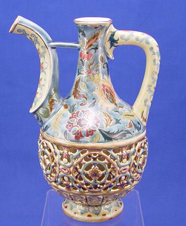Zsolnay Hungarian Porcelain Reticulated Ewer