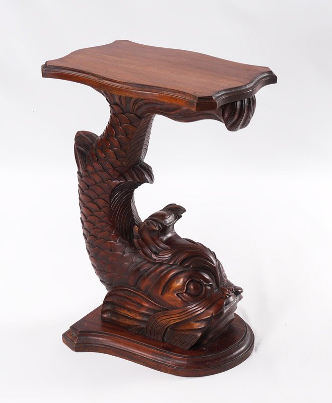 CARVED FIGURAL DOLPHIN SIDE TABLE