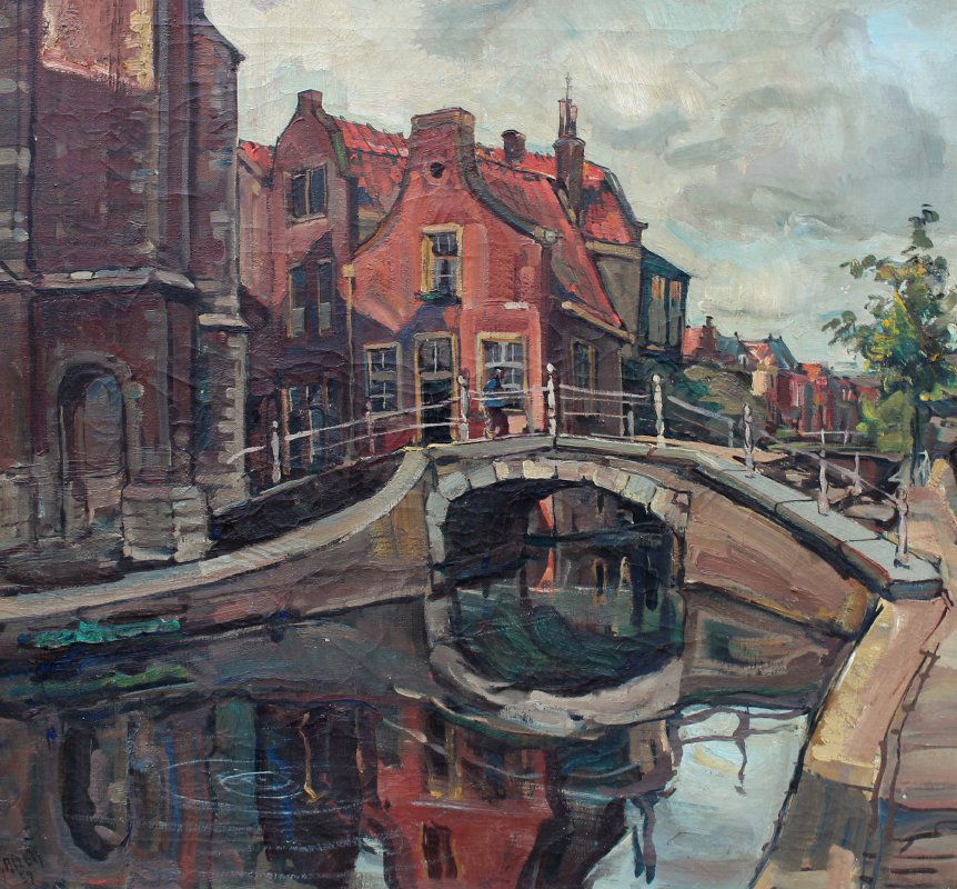 EMIL RIZEK DELFT CANAL PAINTING
