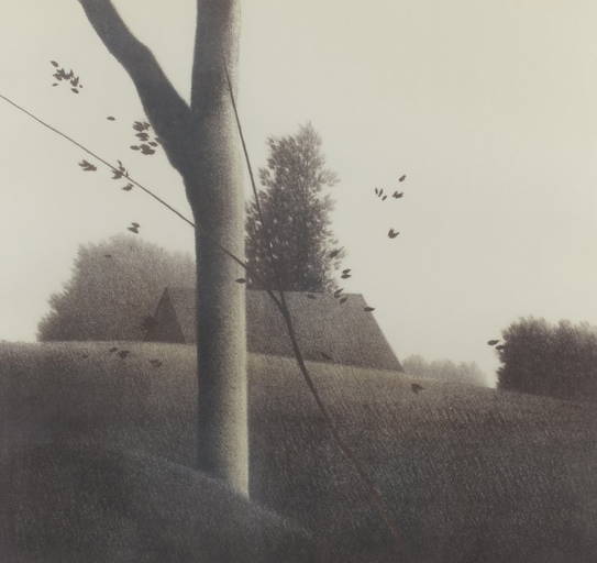 Robert Kipniss Lithograph Tree & Distant Rooftops