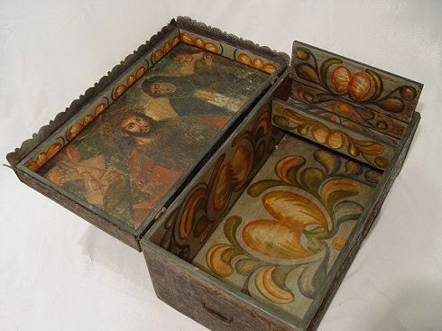 1063: 1880's PERUVIAN CHEST RELIGIOUS PAINTING