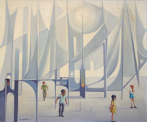 1234: BENJAMIN BRITT AFRICAN AMERICAN SURREAL PAINTING