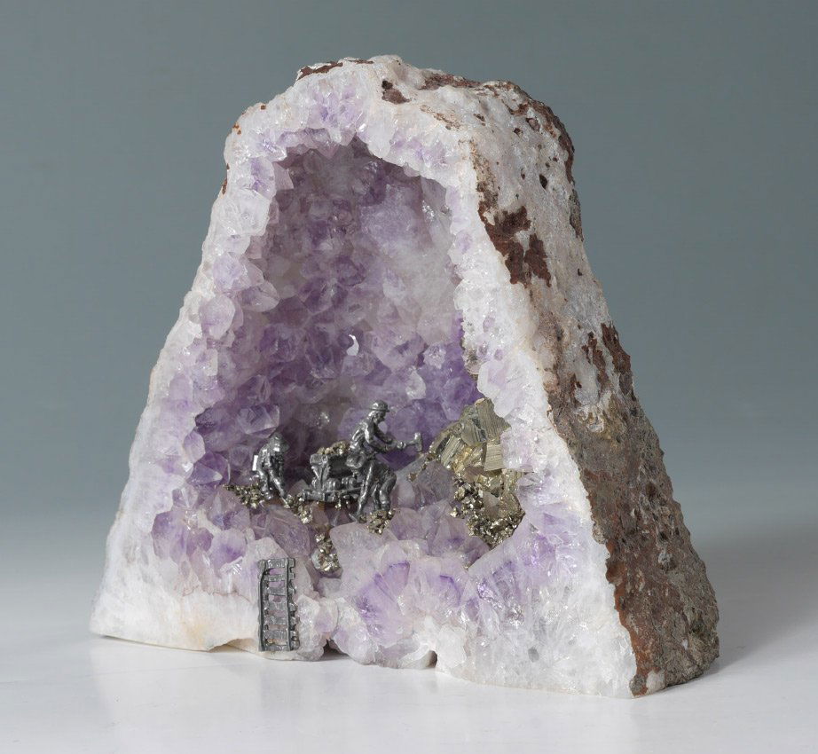 AMETHYST GEODE WITH MINER FIGURES SCULPTURE