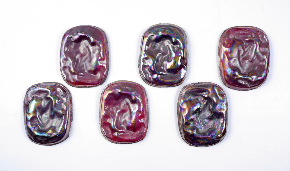 6 PIECE TIFFANY RED TURTLE BACK GLASS TILES