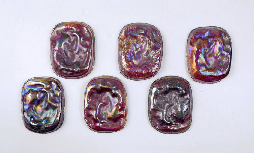 6 Piece Tiffany Red Turtle Back Glass Tiles