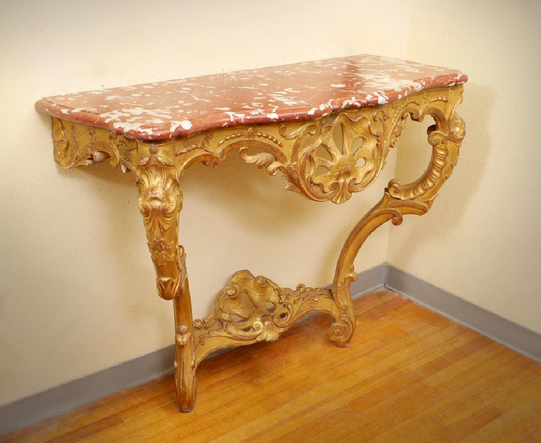 ROCOCO CONTINENTAL CARVED GILT WOOD FOYER TABLE