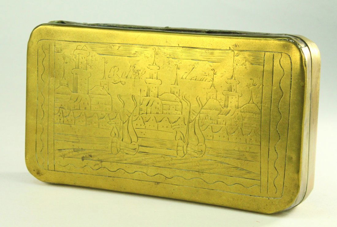 1700's Dutch Etched Brass Tobacco Snuff Box - Rotterdam