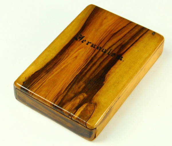 Ea.1900's Olive Wood Tobacco Snuff Box Case Jerusalem