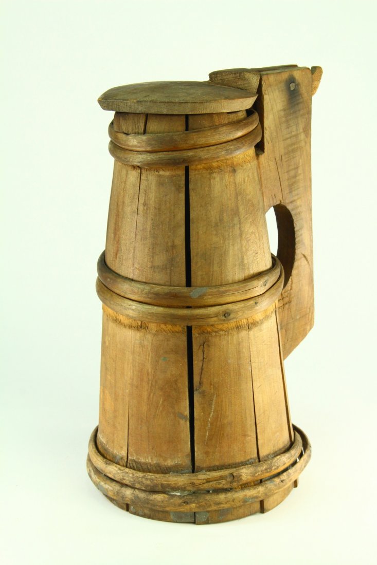 Antique Wooden Treen Lidded Beer Ale Stein Mug Flagon