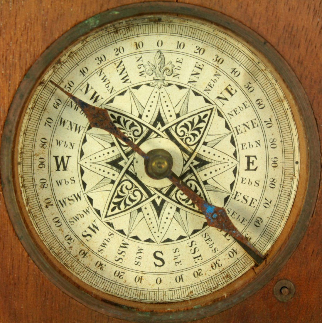 18th Century 32 Wind Point Field Compass In Wood Case