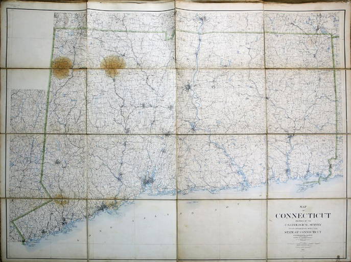 Important Late 19th C Wall Map Of Connectcut