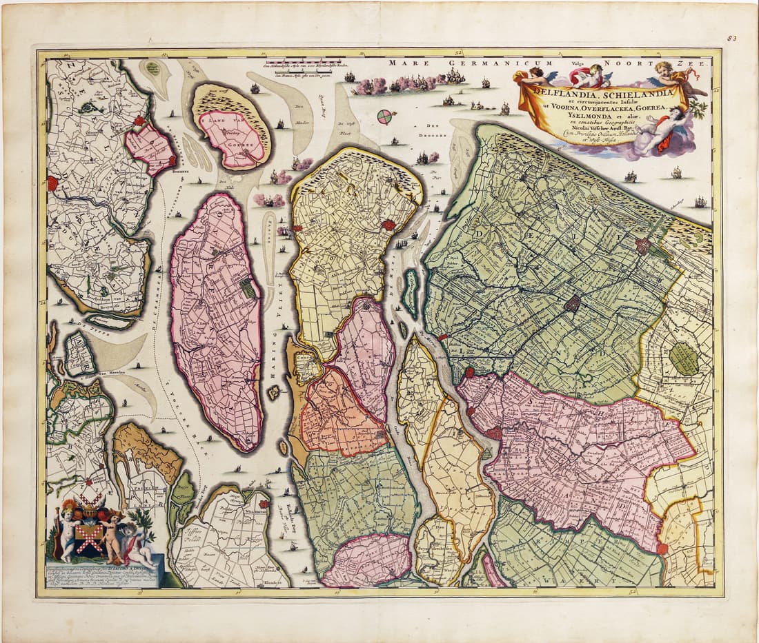 Visscher Map Of Southern Holland Showing Delft