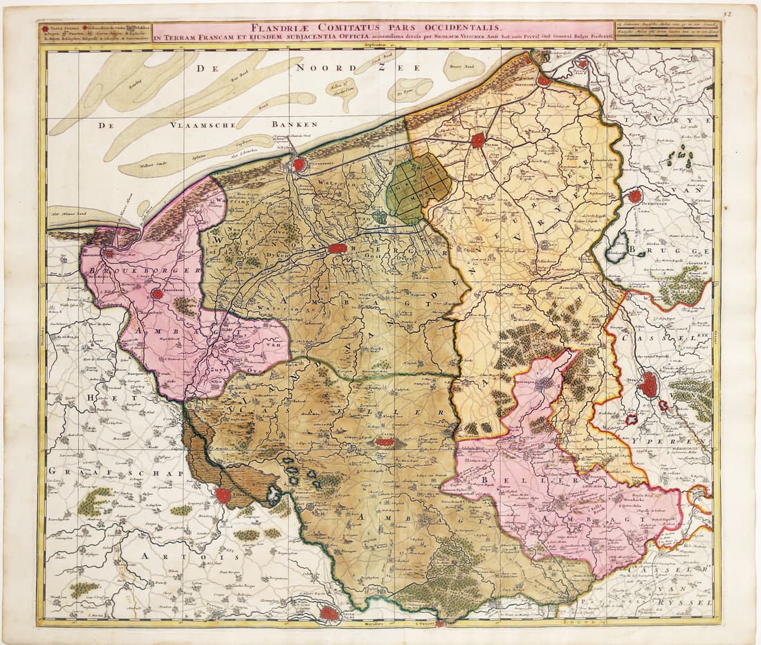 Visscher Map Of Northwest Flanders, Belgium Auction
