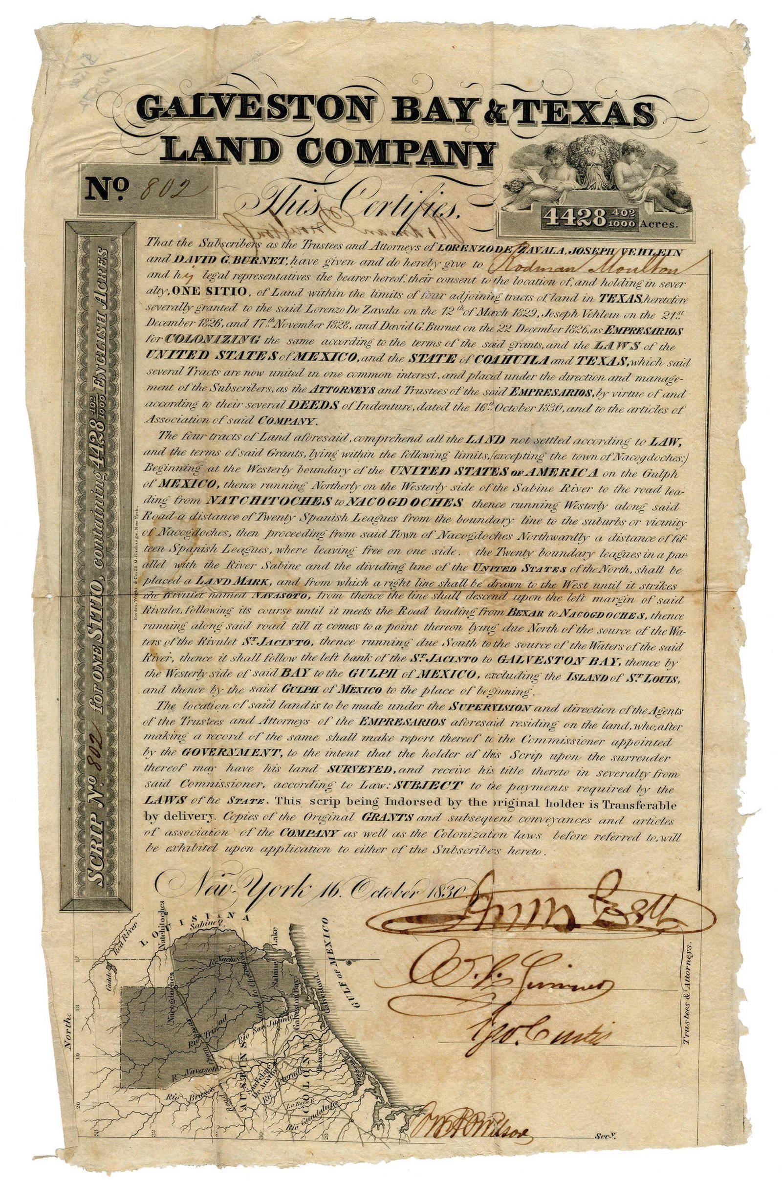 Rare Galveston Bay & Texas Land Company Sitio Scrip Auction