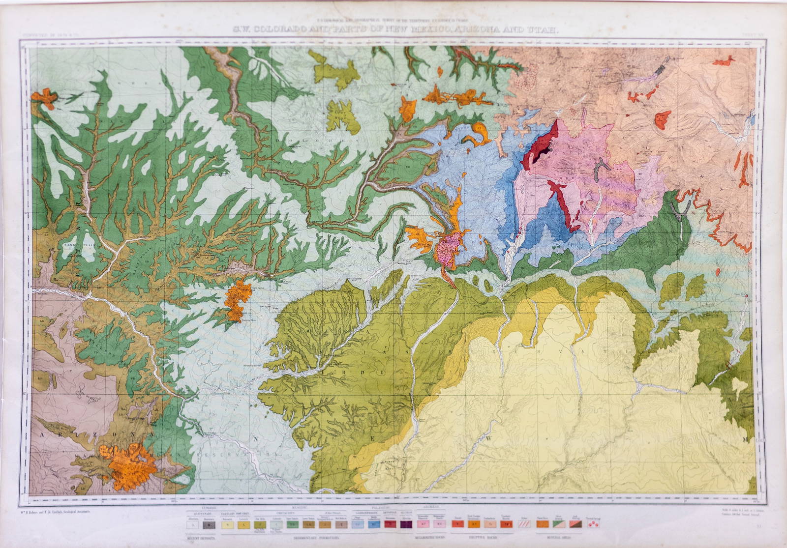 Hayden Chromolithogaph Geological Map, S.w. Colorado And Parts Of New ...