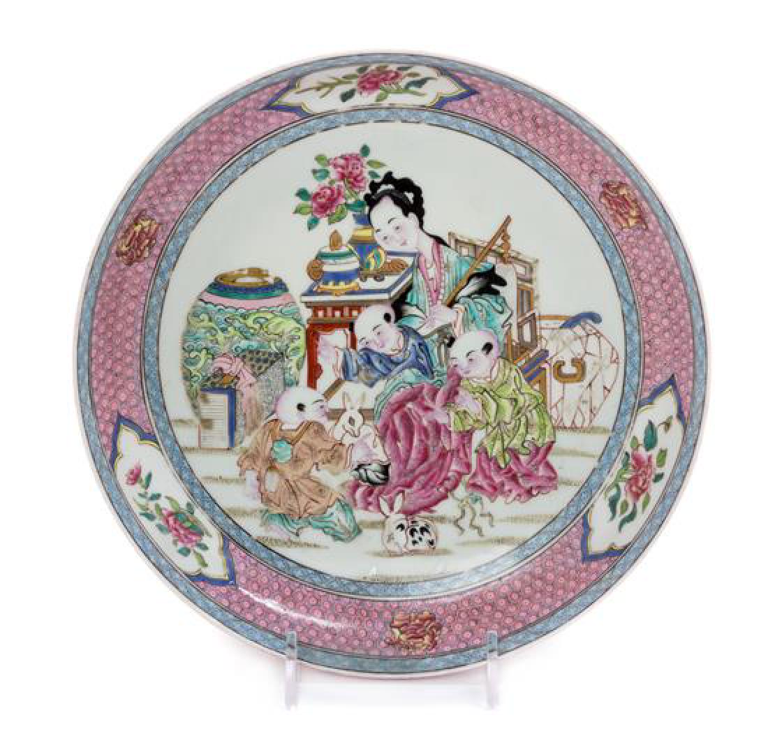 A Chinese Export Ruby-Back Famille Rose Porcelain Plate
