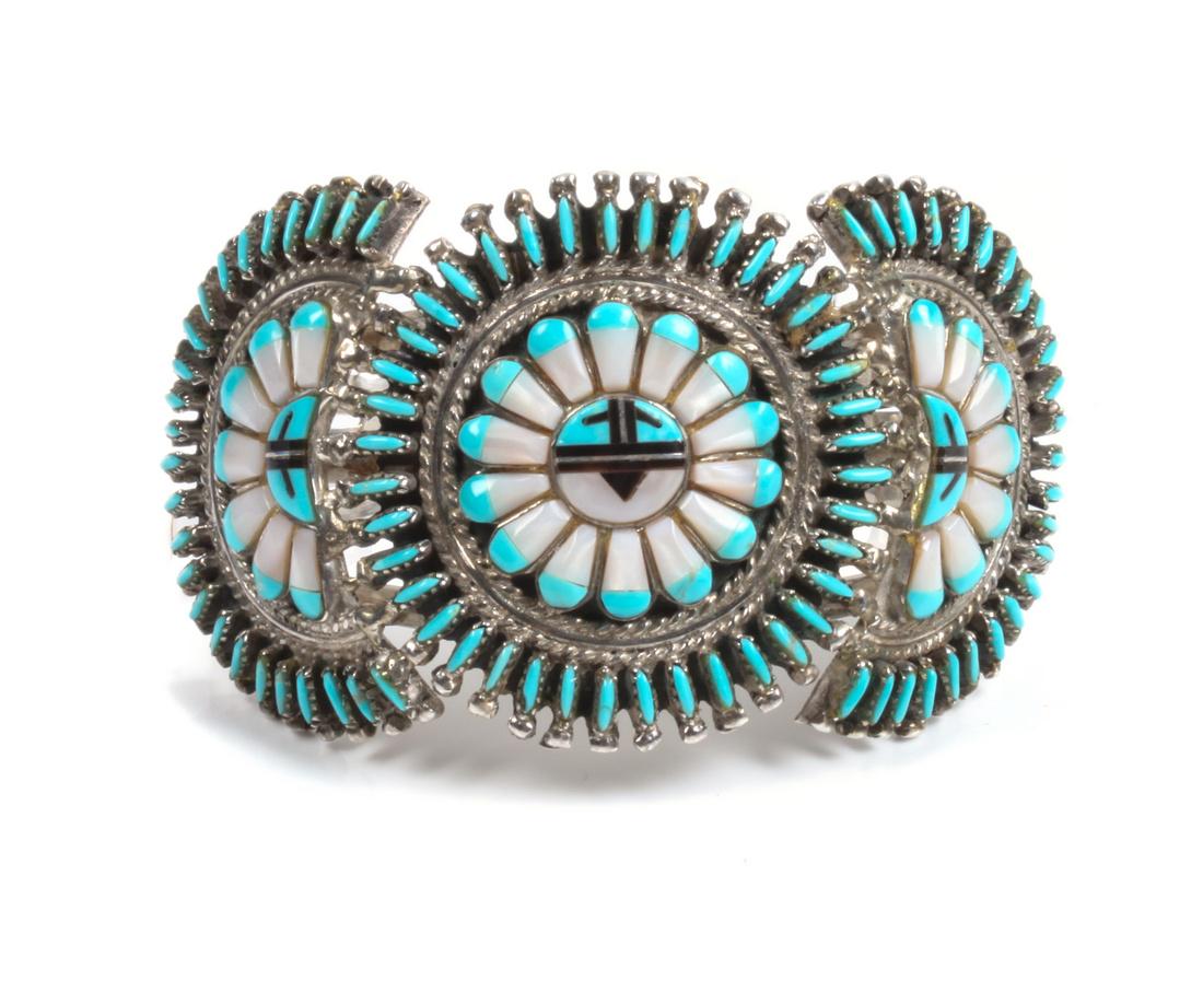 Zuni Silver, Turquoise, Mother of Pearl and Jet