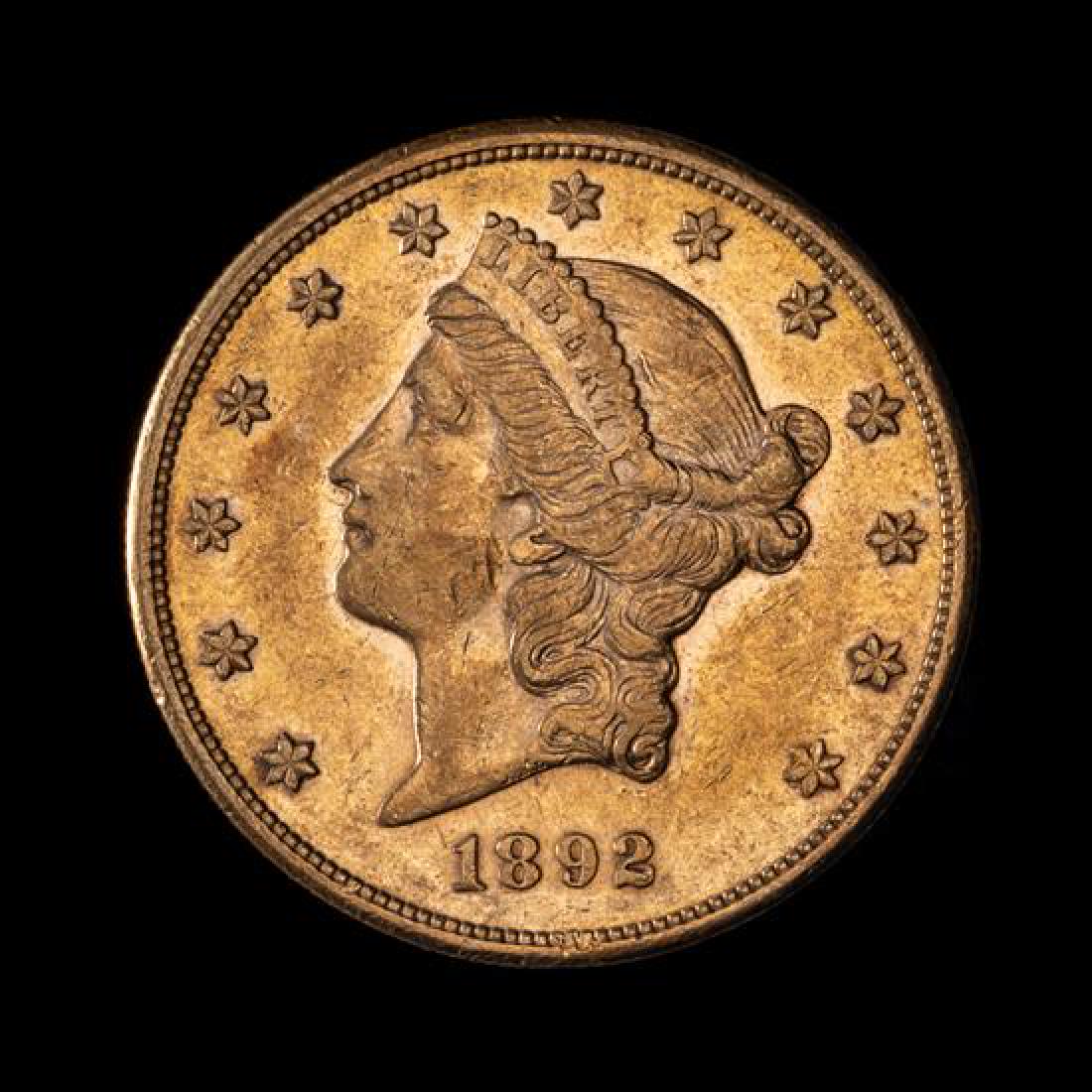 * A United States 1892-S Liberty Head $20 Gold Coin