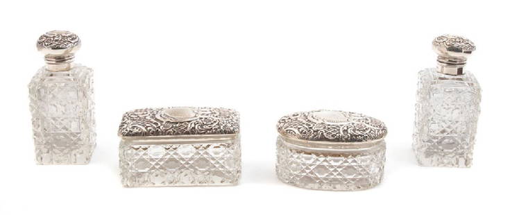 An English Silver And Cut Glass Dresser Set