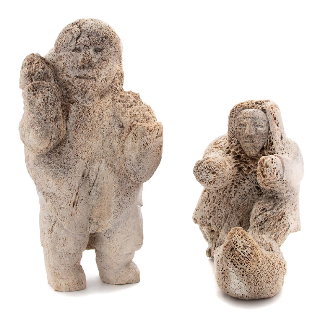 Two Inuit Carved Whalebone Folk Art Figures